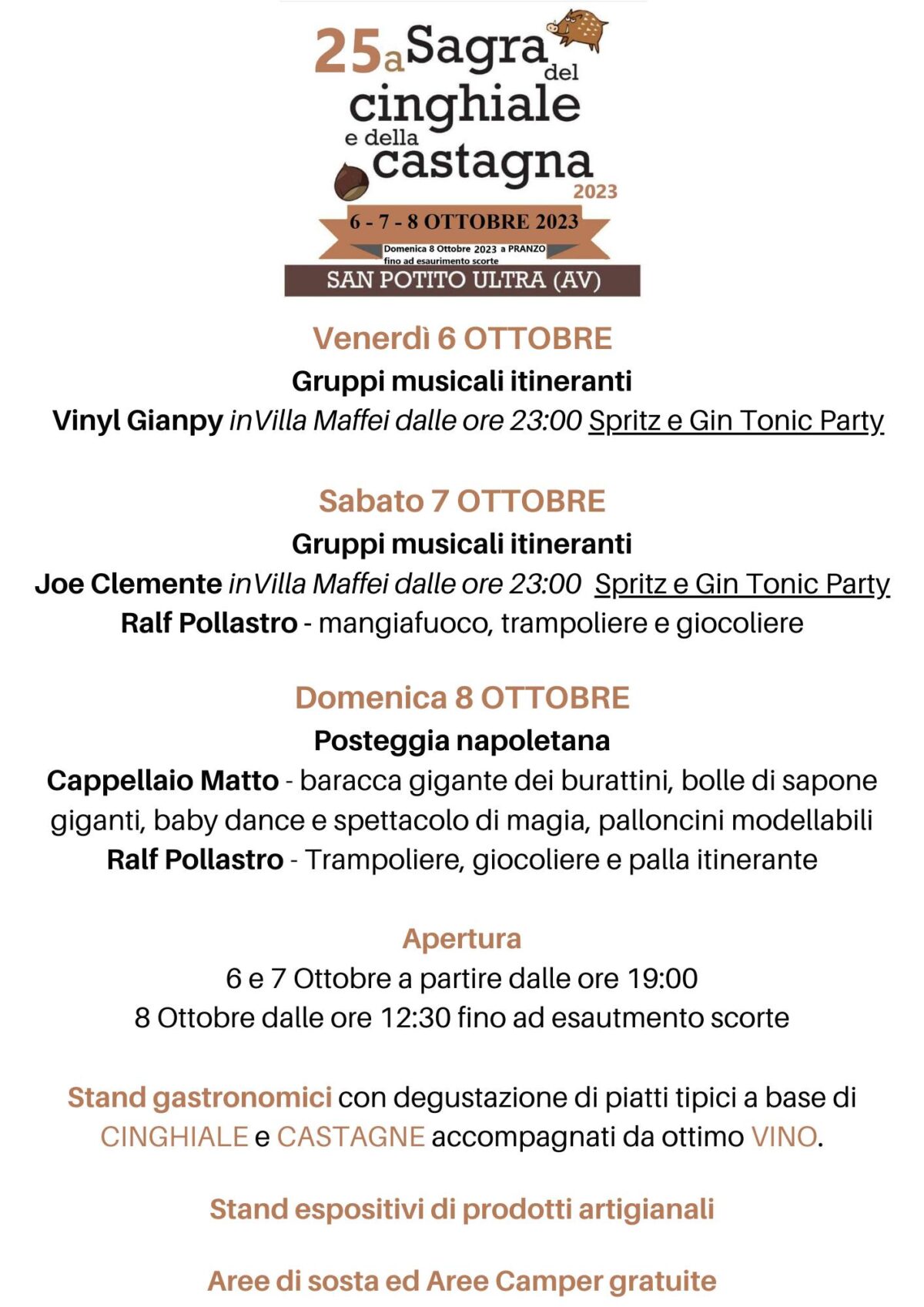 Wild Boar and Chestnut Festival 2023 at San Potito Ultra in Avellino