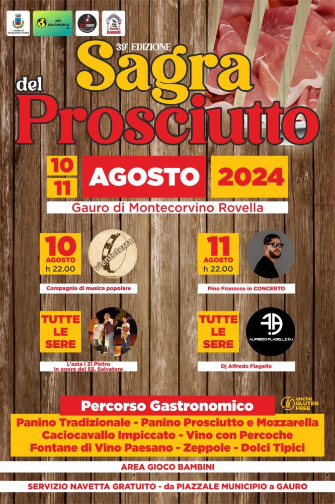 Sagra del prosciutto crudo di Gauro 2024 a Montecorvino Rovella (SA)