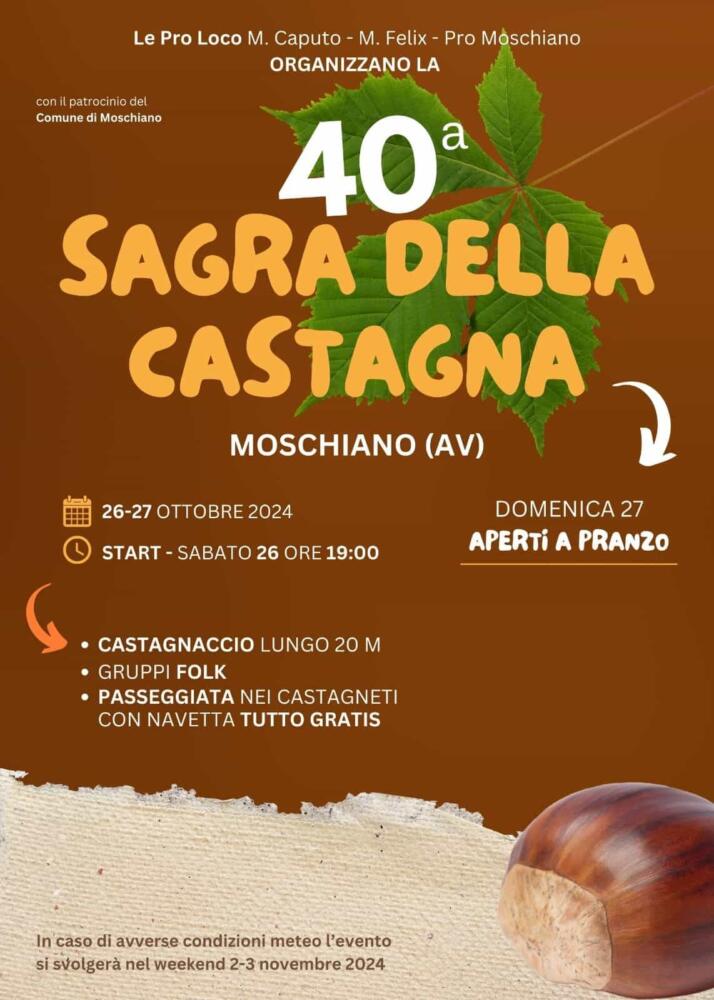 Sagra della Castagna 2024 a Moschiano, un weekend di sapori e tradizioni